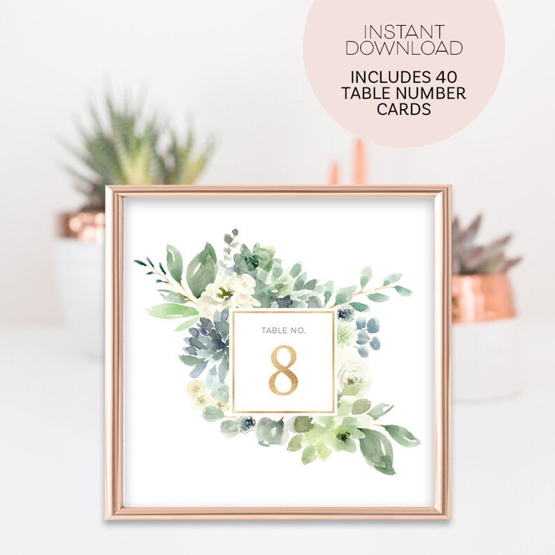 Succulent Wedding Table Numbers Instant Download Printable | Etsy