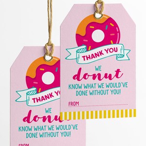 Donut Teacher Thank You Card Printable Gift Card Holder and Gift Tags ...
