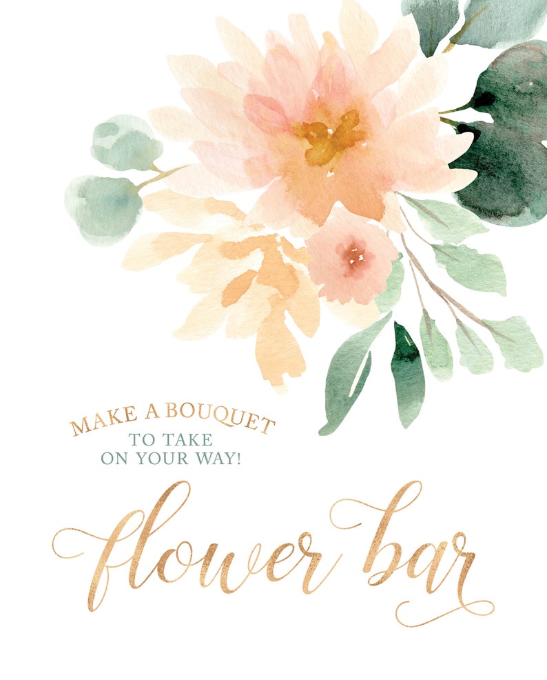 Spring Bridal Shower Flower Bar Sign Printable Peach Floral - Etsy