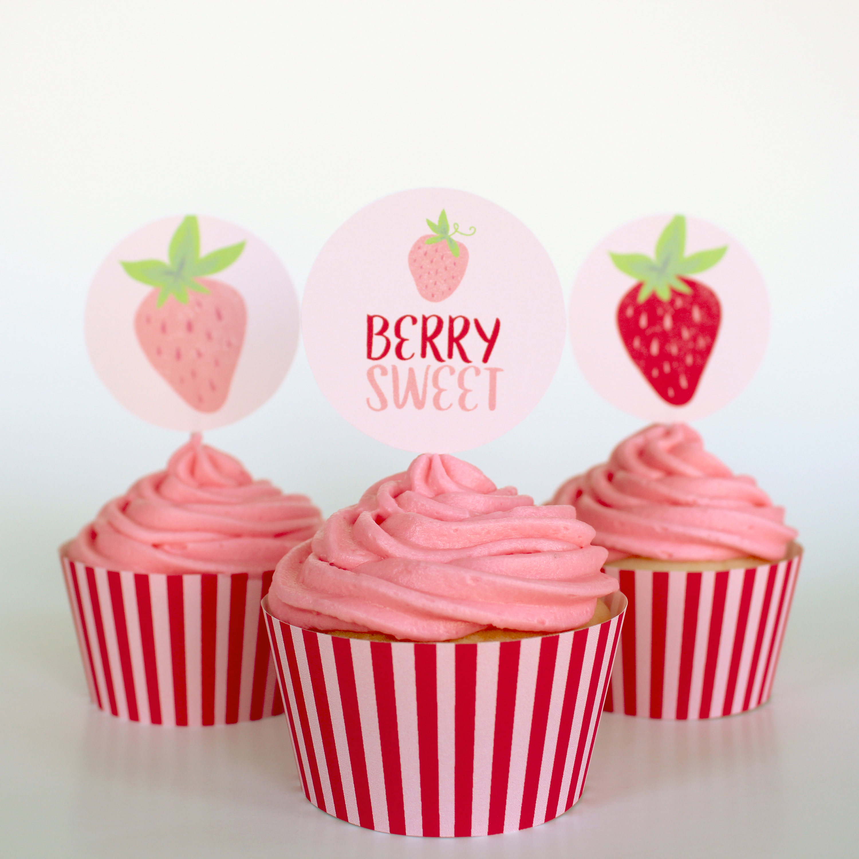 Strawberry Cupcake Toppers Printable Cupcake Wrappers Instant Download ...