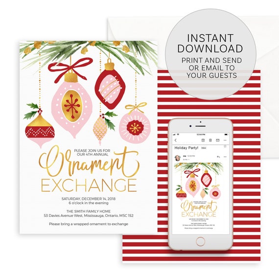 Ornament Exchange Christmas Party Invitation Printable Template ...