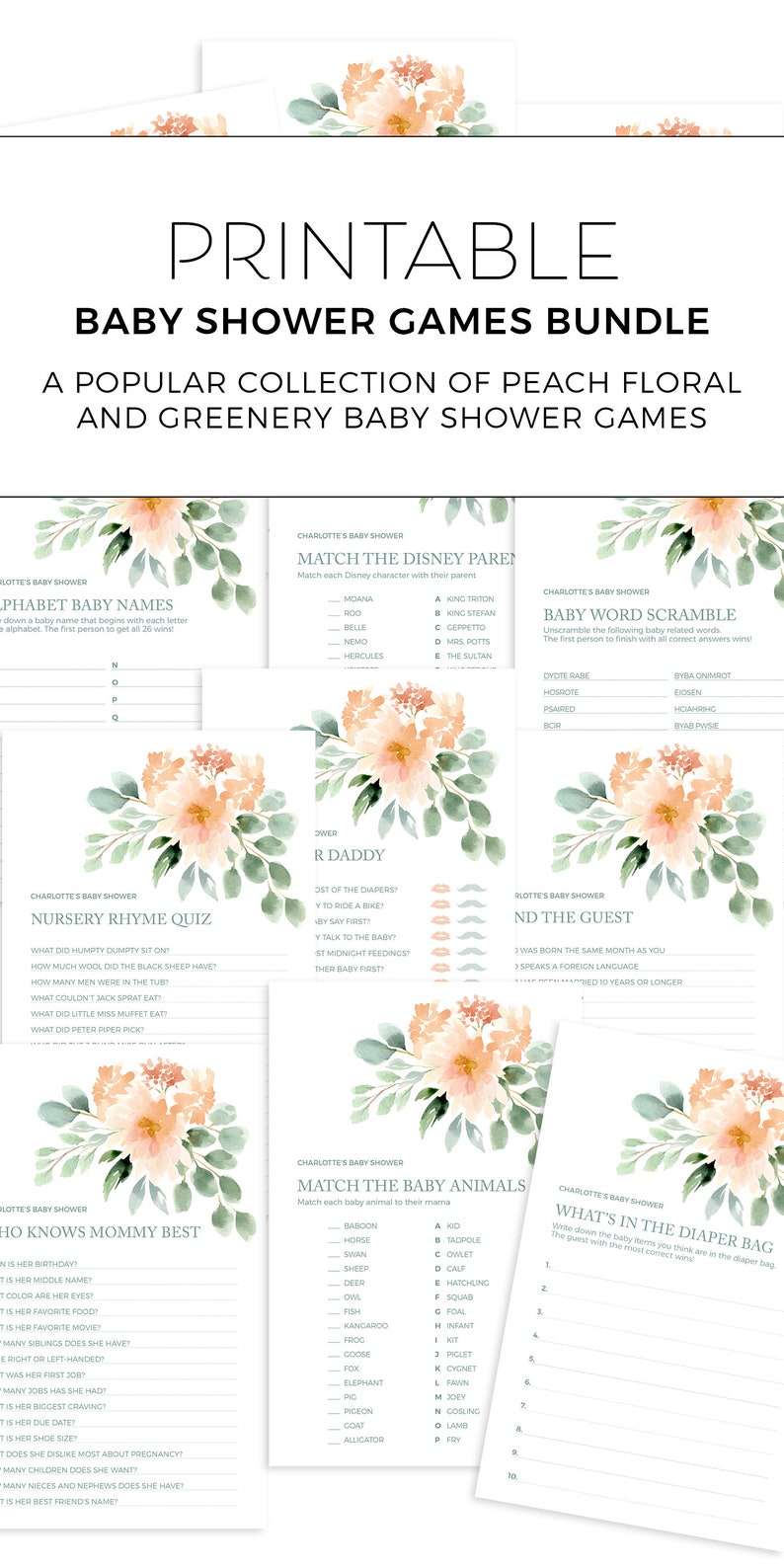 Baby Shower Games Bundle - Printable Instant Download Files - 12 Baby ...