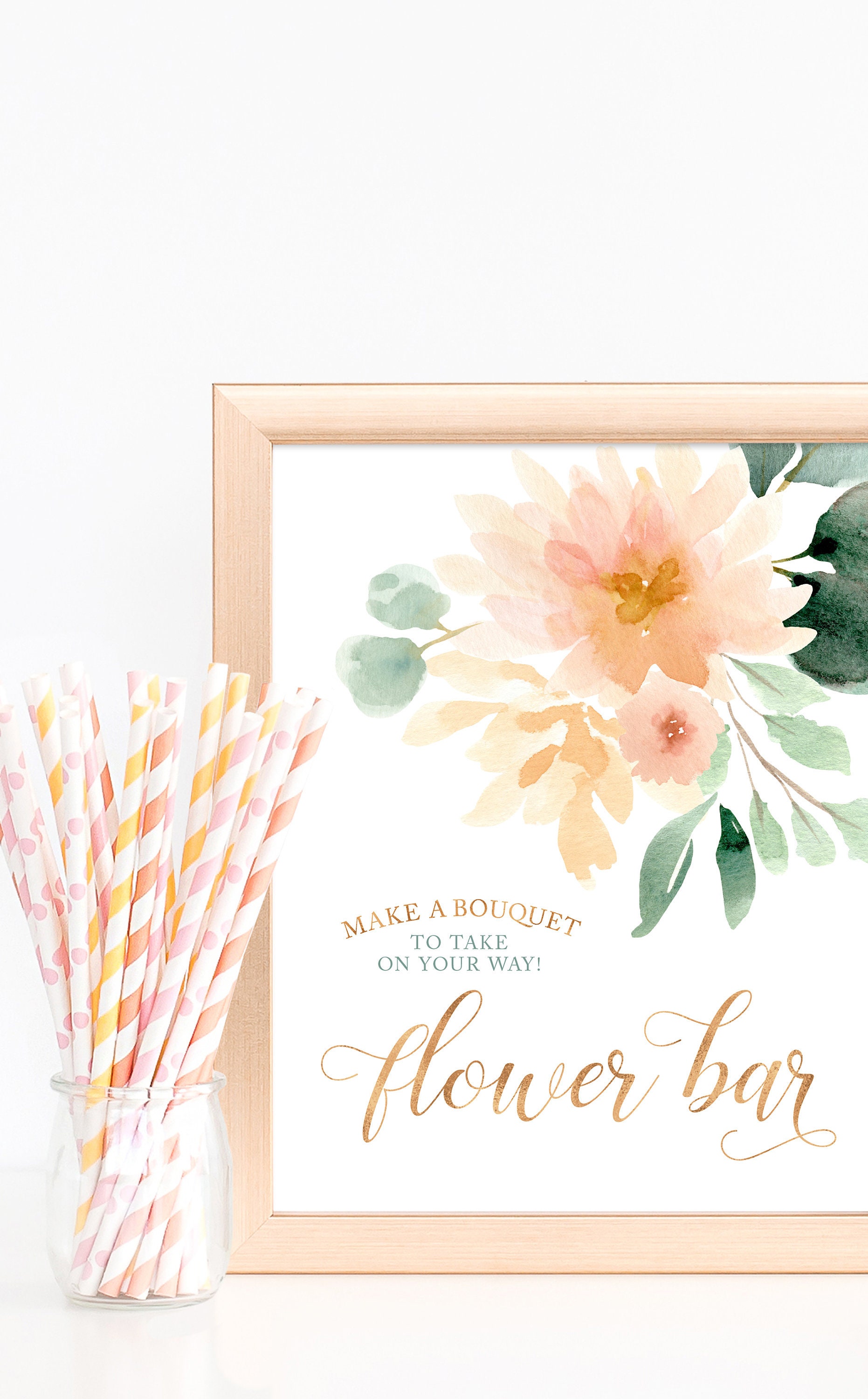 Spring Bridal Shower Flower Bar Sign Printable Peach Floral | Etsy