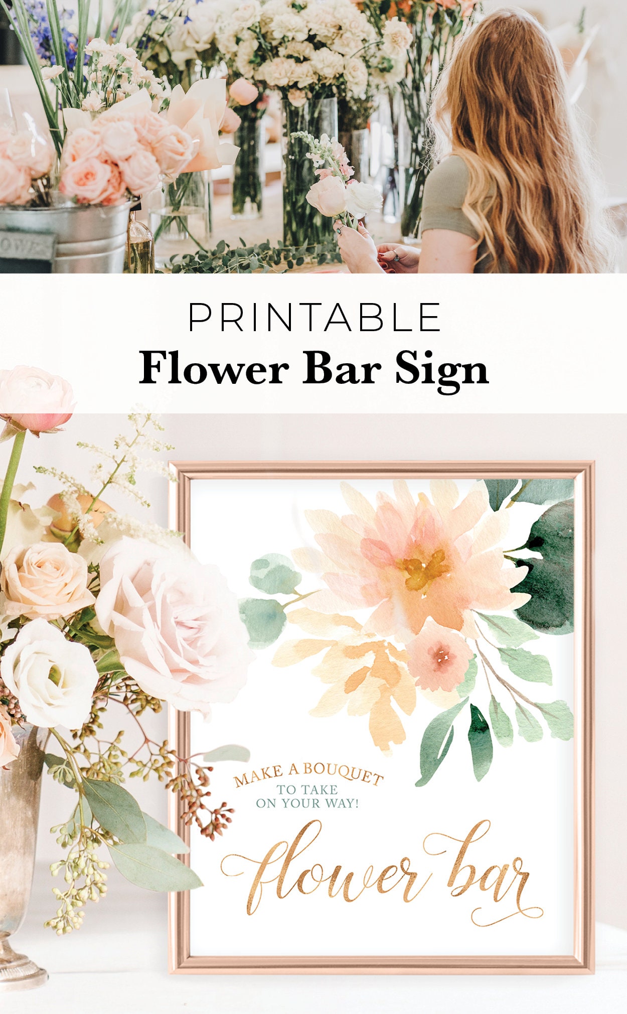 Spring Bridal Shower Flower Bar Sign Printable Peach Floral | Etsy