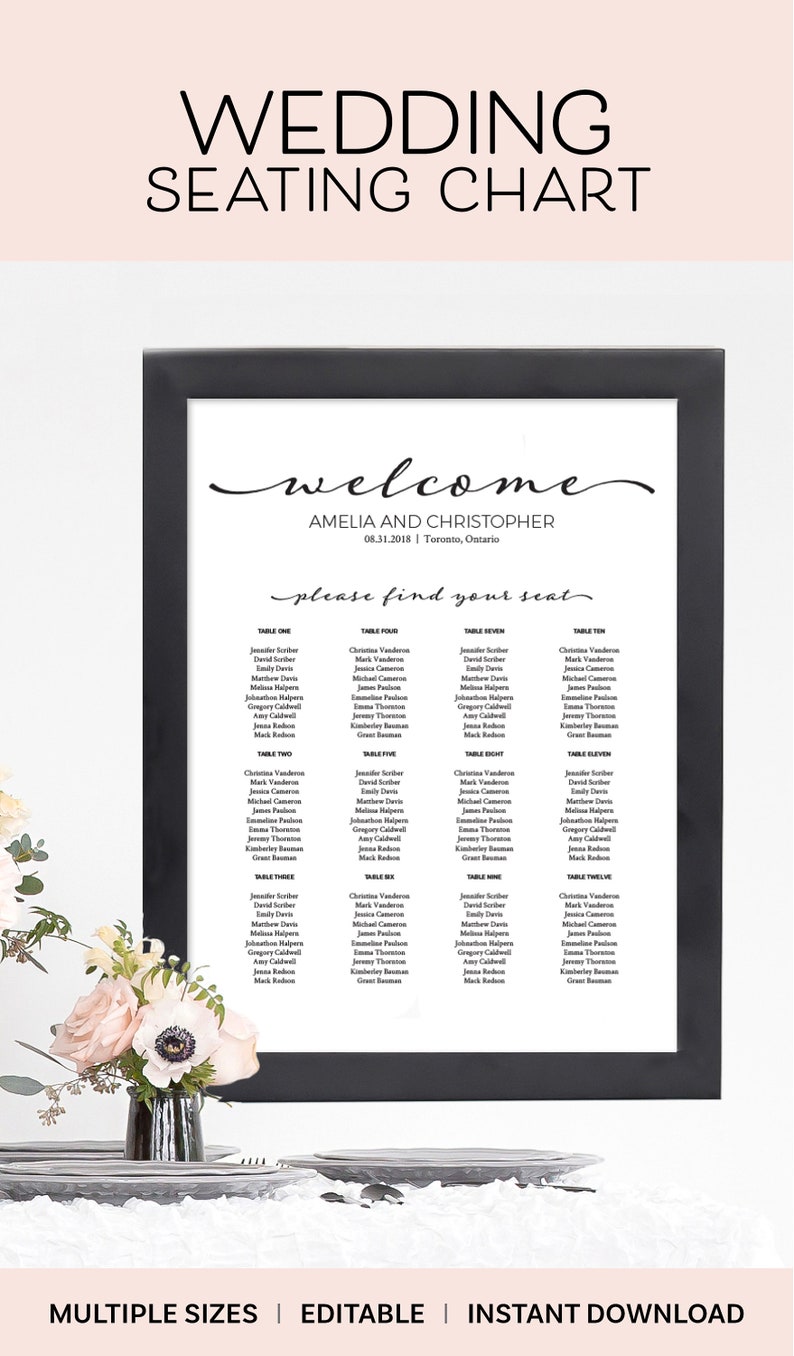 Editable Wedding Seating Chart Template Instant Download | Etsy