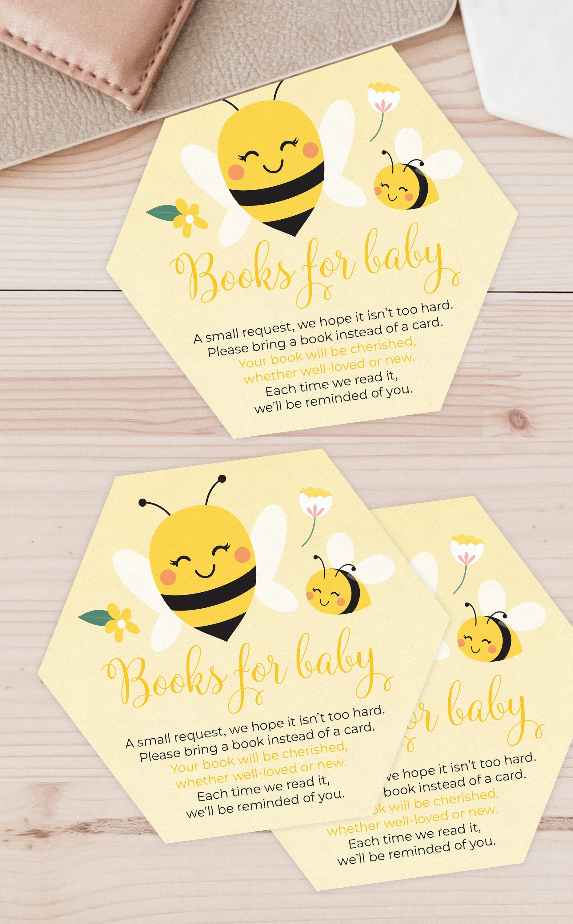 Bee Baby Shower Books for Baby Insert Cards - Printable Instant ...
