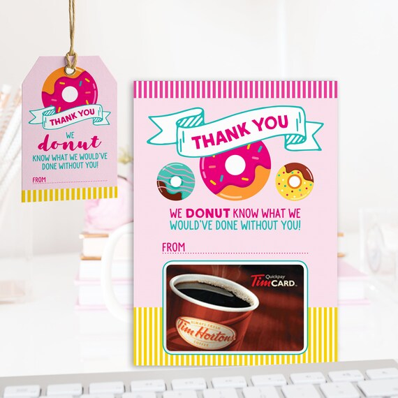 Donut Teacher Thank You Card Printable Gift Card Holder and Gift Tags ...