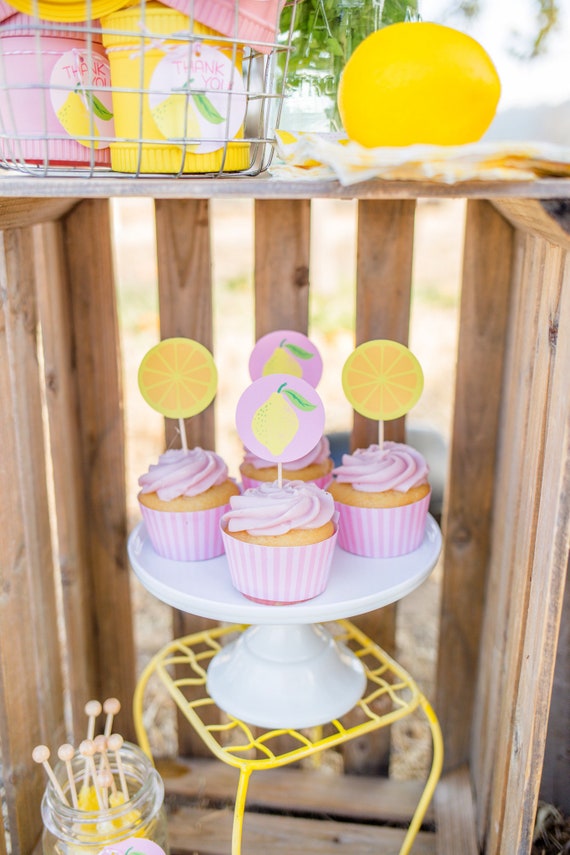 Lemonade Cupcake Wrappers Printable Lemon Cupcake Toppers Instant ...