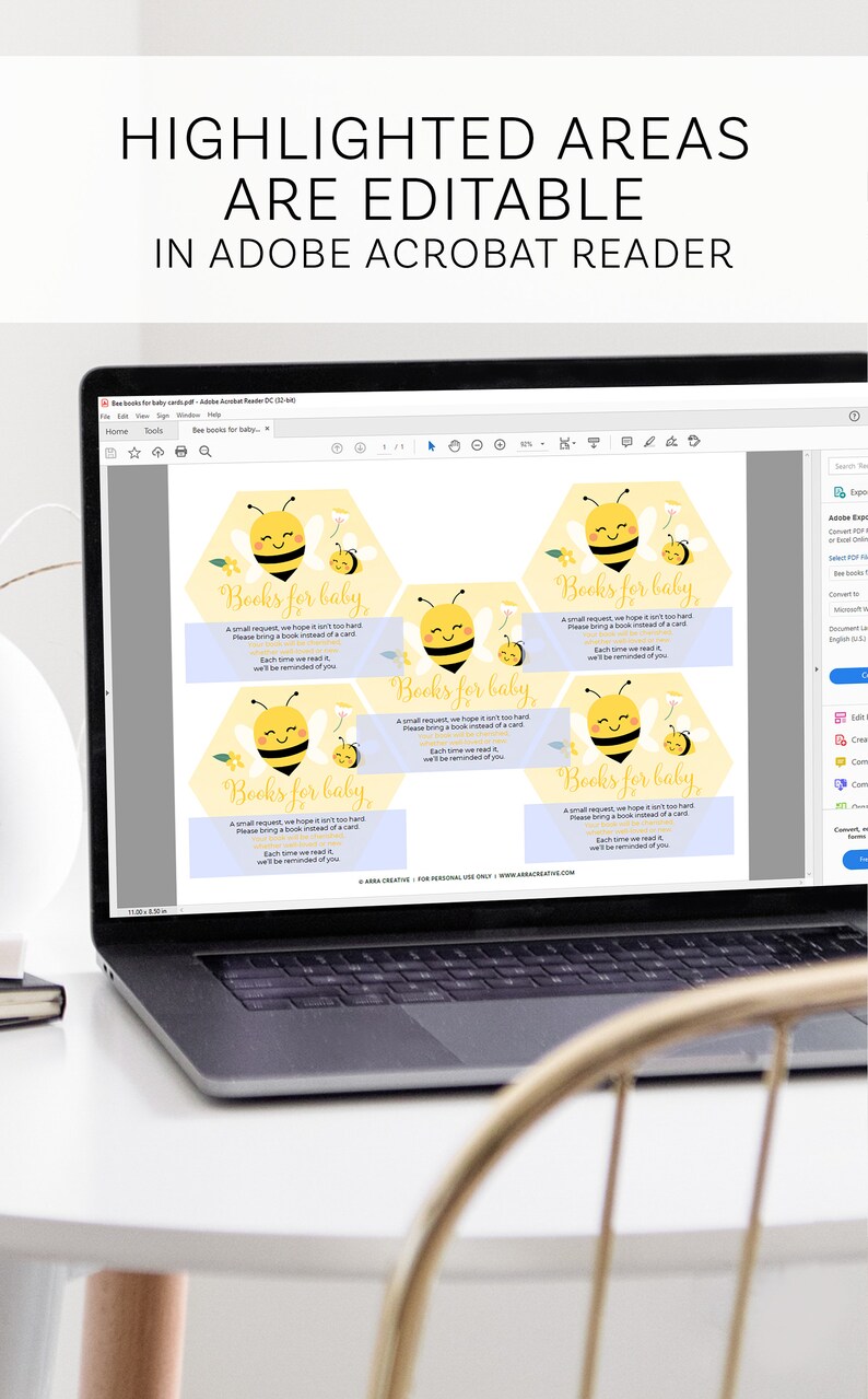 Bee Baby Shower Books for Baby Insert Cards - Printable Instant ...