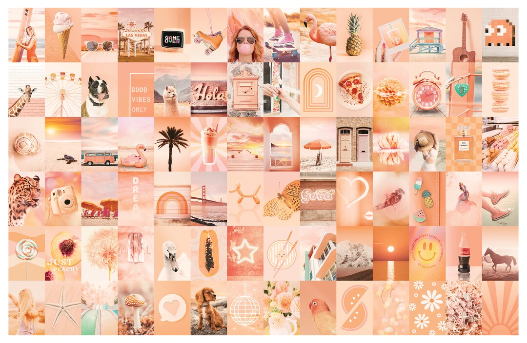Wall Collage Kit Peach Aesthetic Wall Art Collection 84 Digital Photos ...