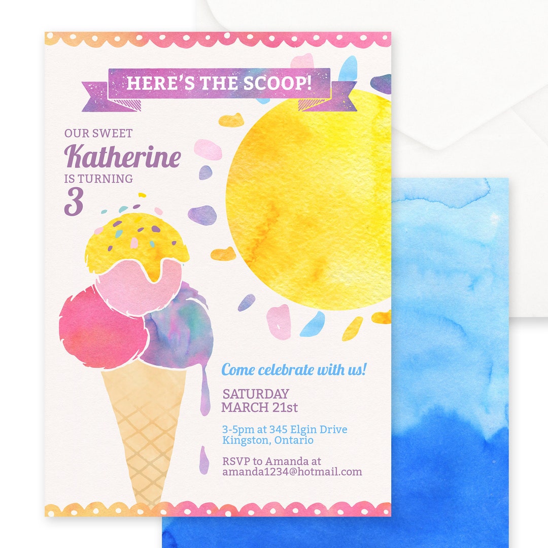 Ice Cream Social Party Invitation Printable File Here's - Etsy