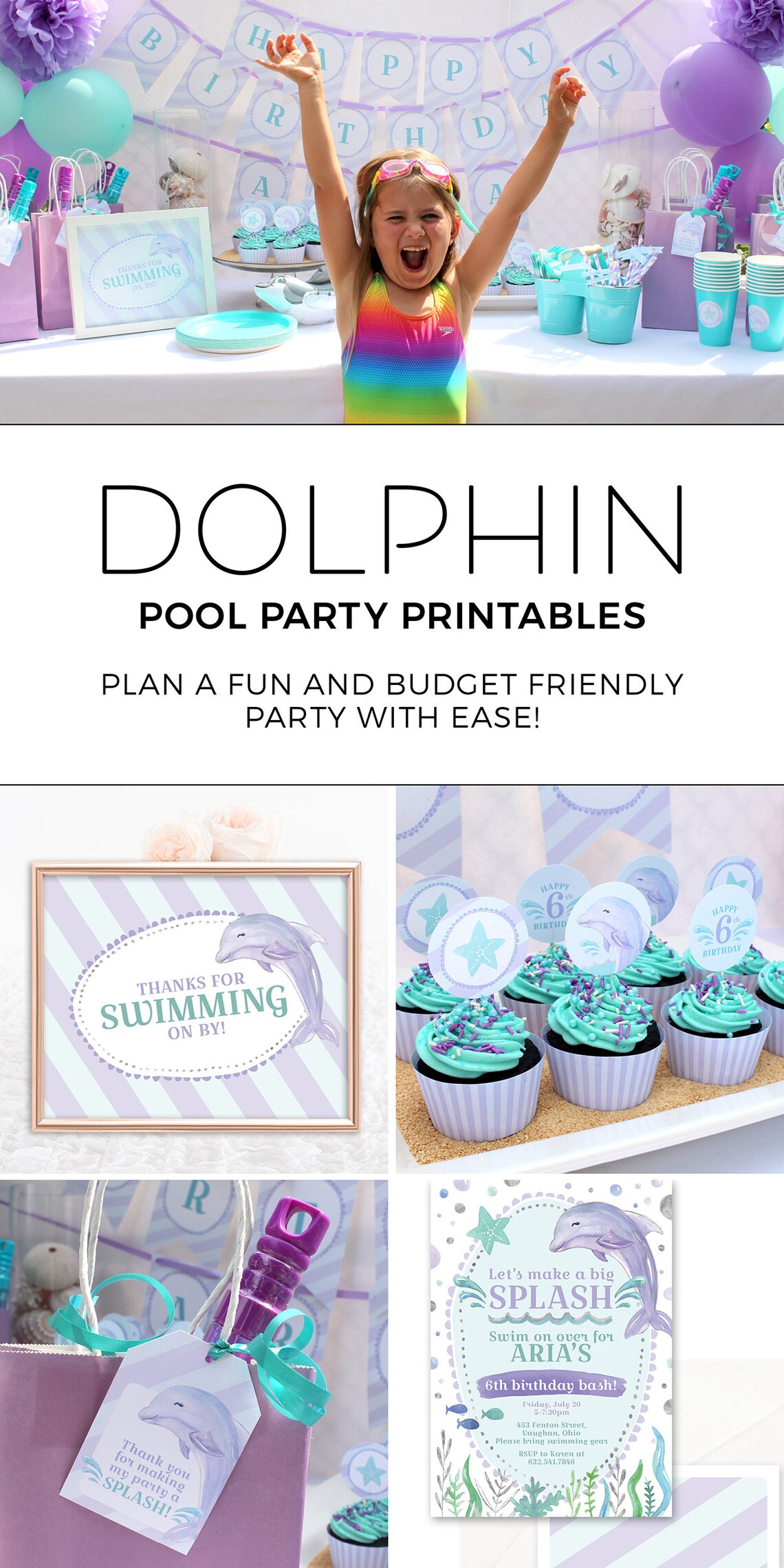 Printable Purple and Teal Striped Happy Birthday Banner - Etsy