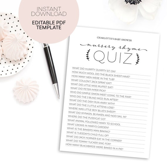 Printable Nursery Rhyme Game - Instant Download Baby Shower Game ... Printable Nursery Rhyme Game - Instant Download Baby Shower Game ...