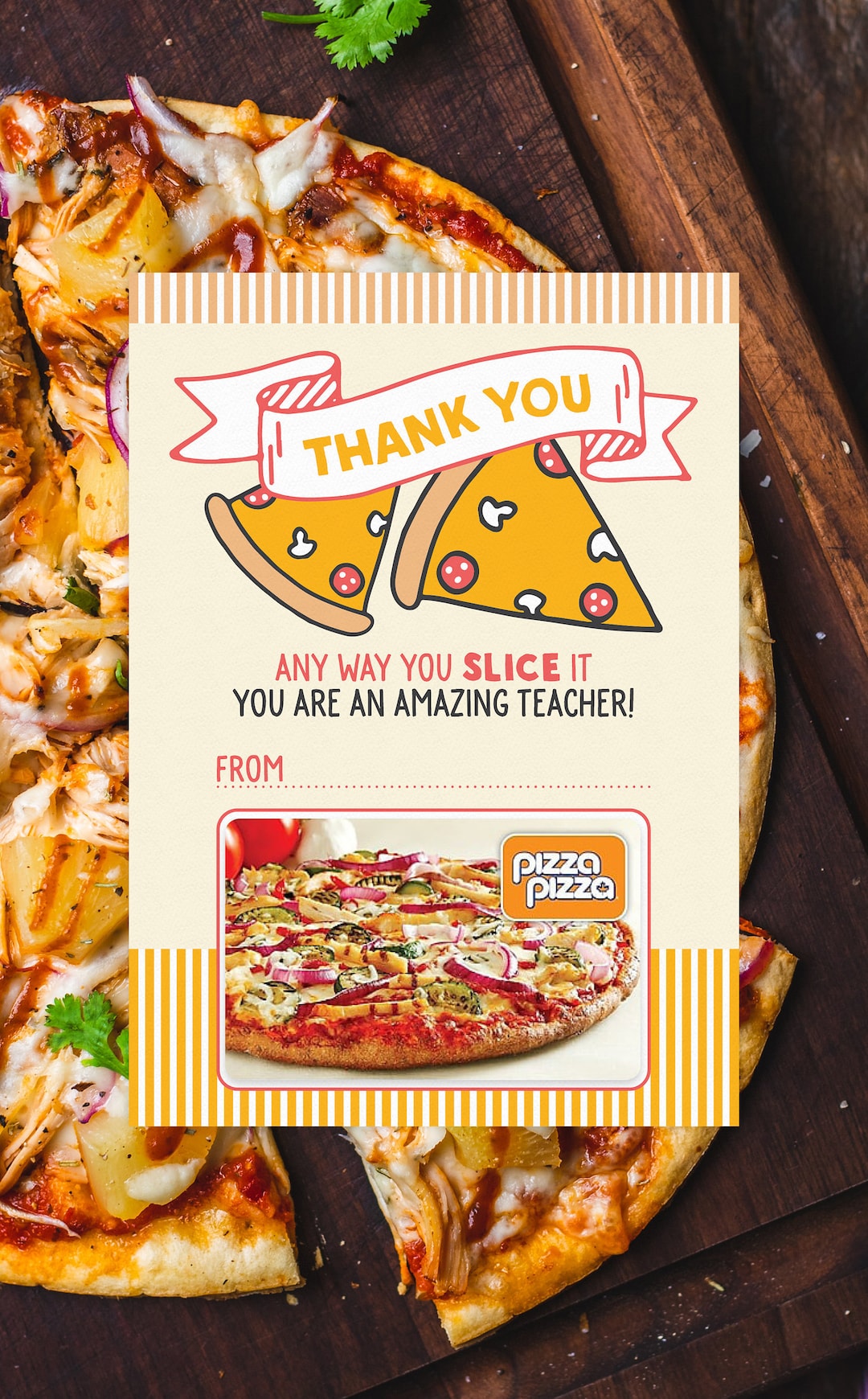 Pizza Teacher Thank You Card Printable - Teacher Appreciation Gift Card ...