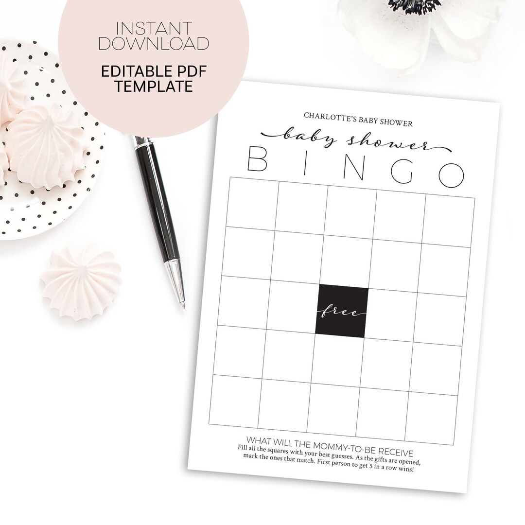 Bingo Baby Shower Game Instant Download Printable File Personalized ...