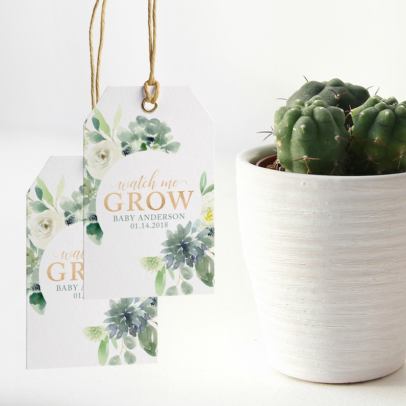 Succulent Watch Me Grow Favor Tags Printable Files - Succulent Baby ...