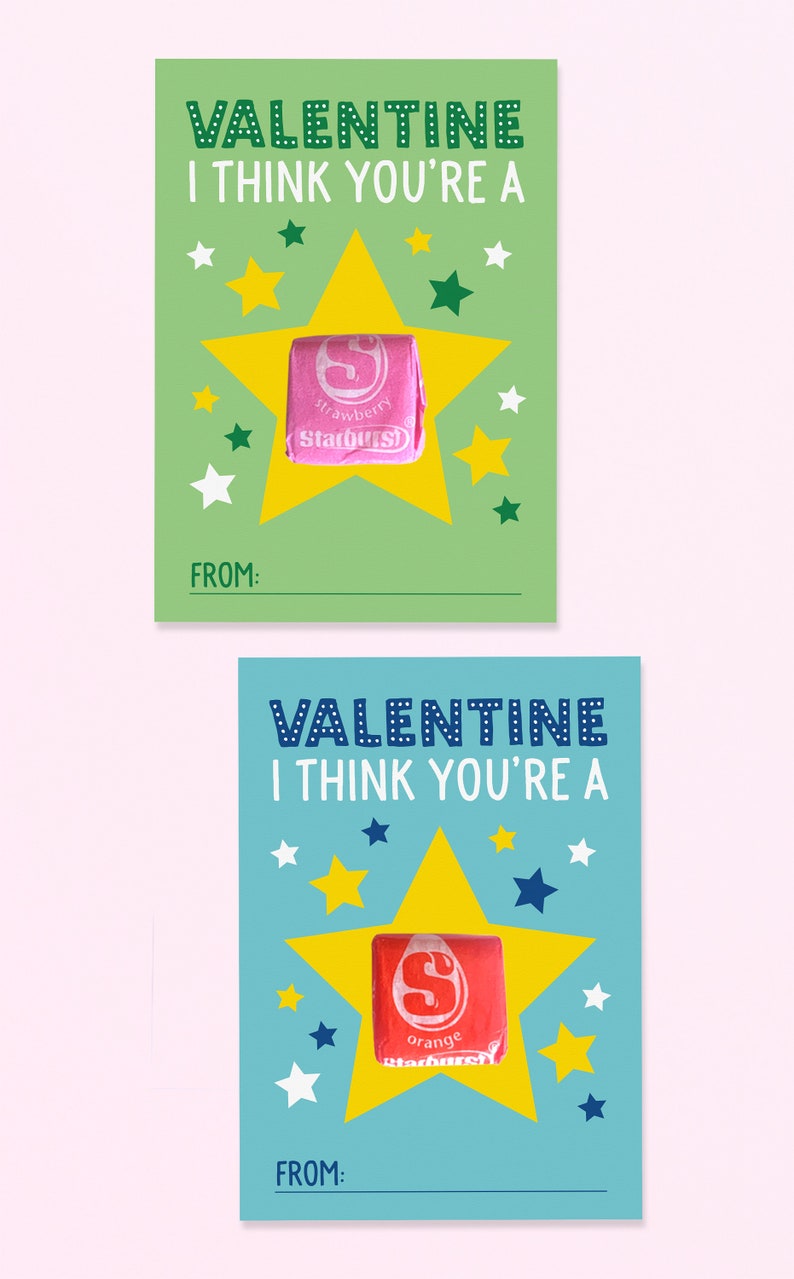 Starburst Valentines Day Cards for Kids Printable Star | Etsy