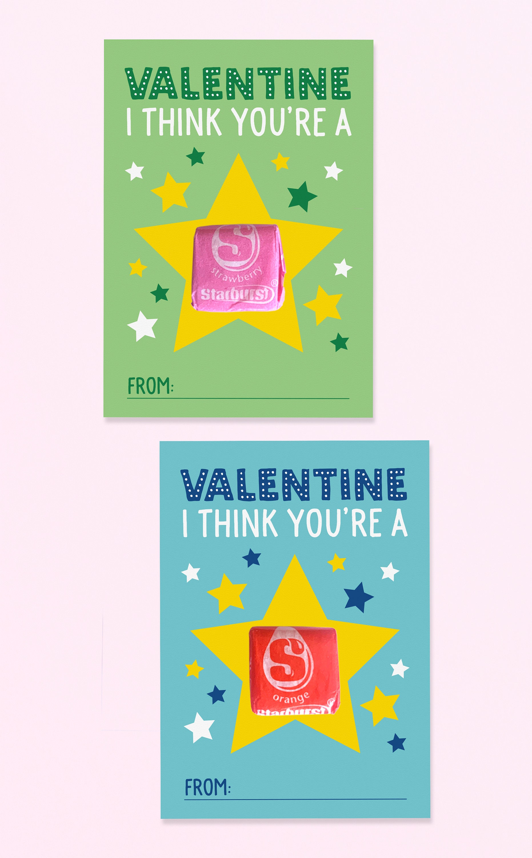 Starburst Valentines Day Cards for Kids Printable Star | Etsy