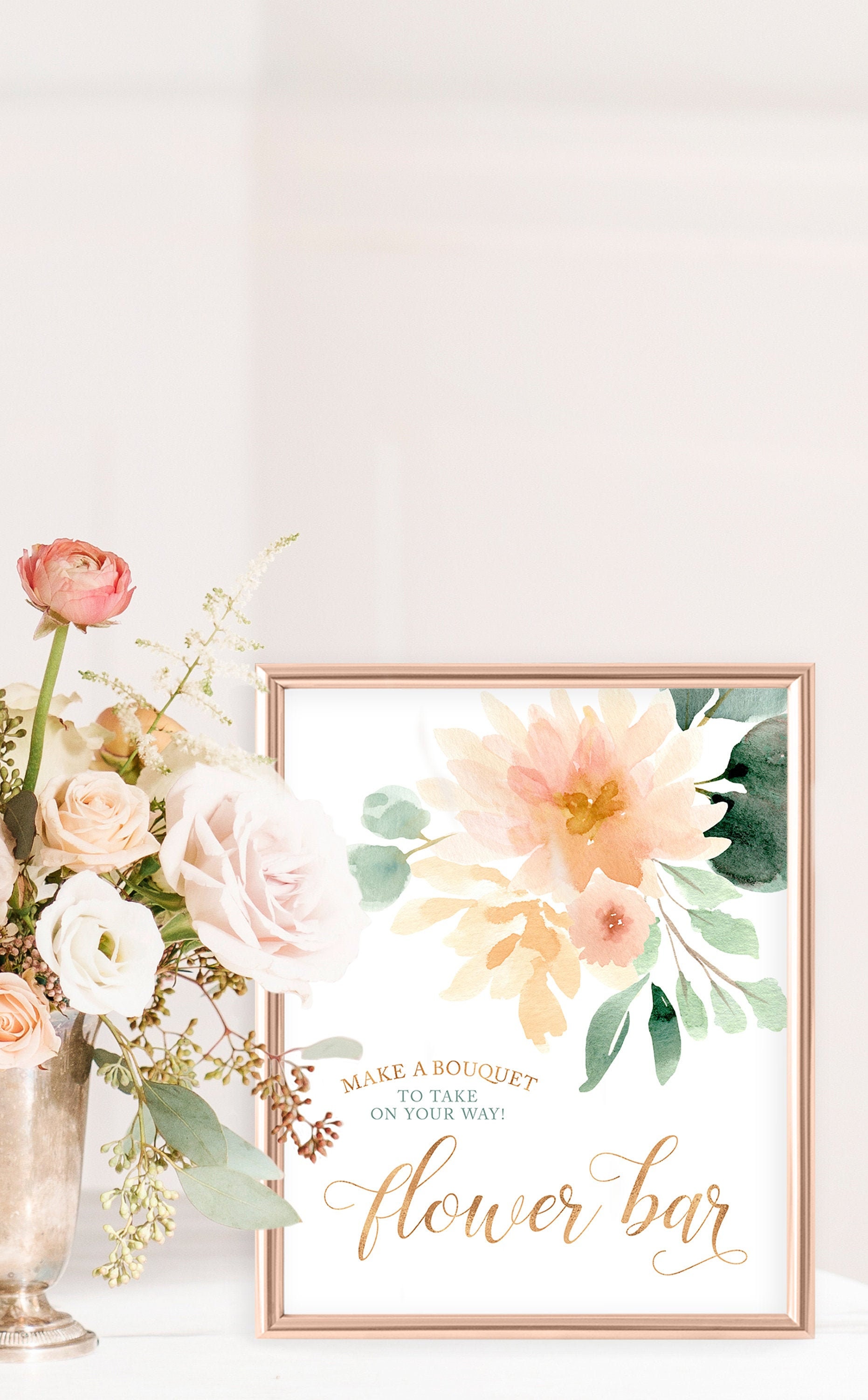 Spring Bridal Shower Flower Bar Sign Printable Peach Floral | Etsy