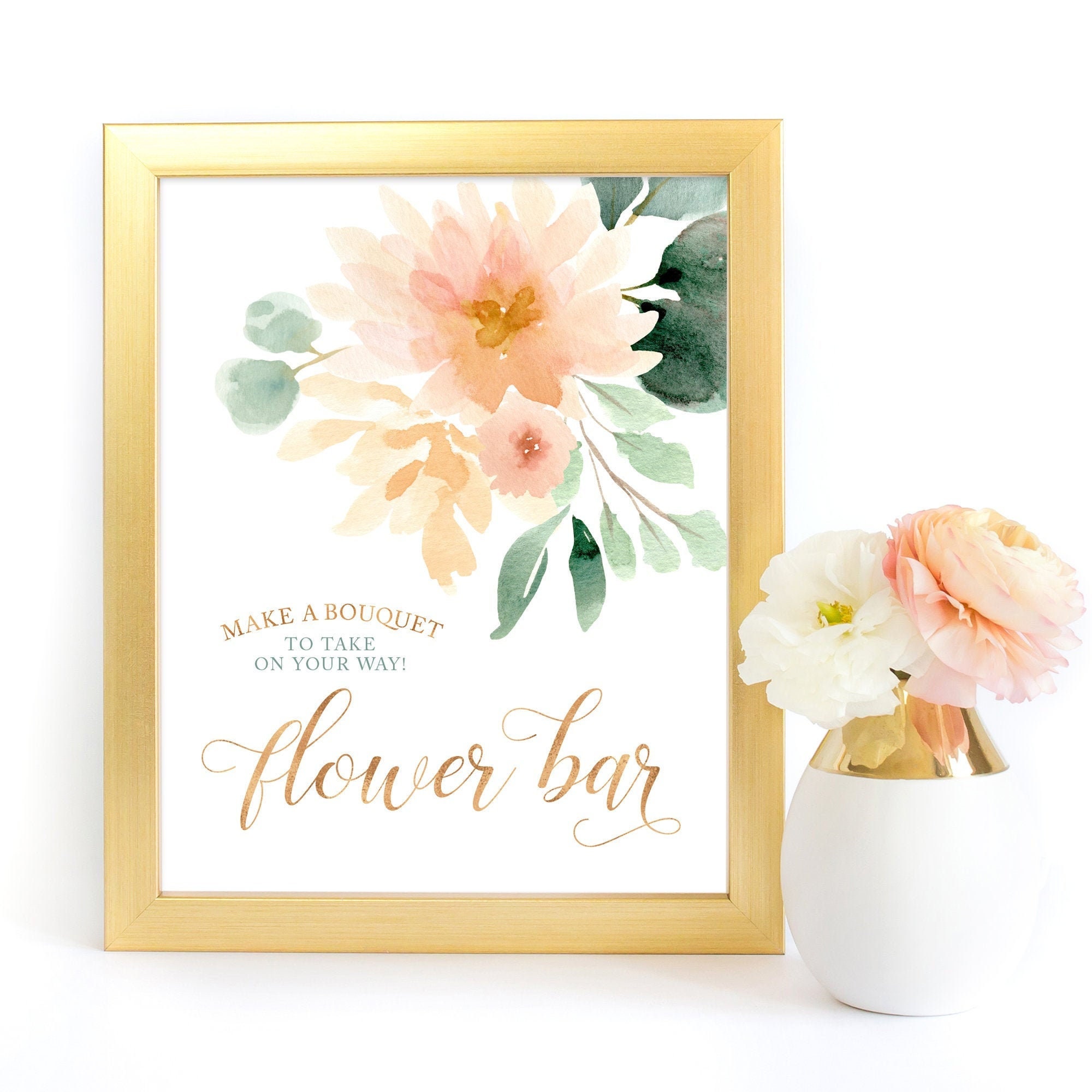Spring Bridal Shower Flower Bar Sign Printable Peach Floral | Etsy