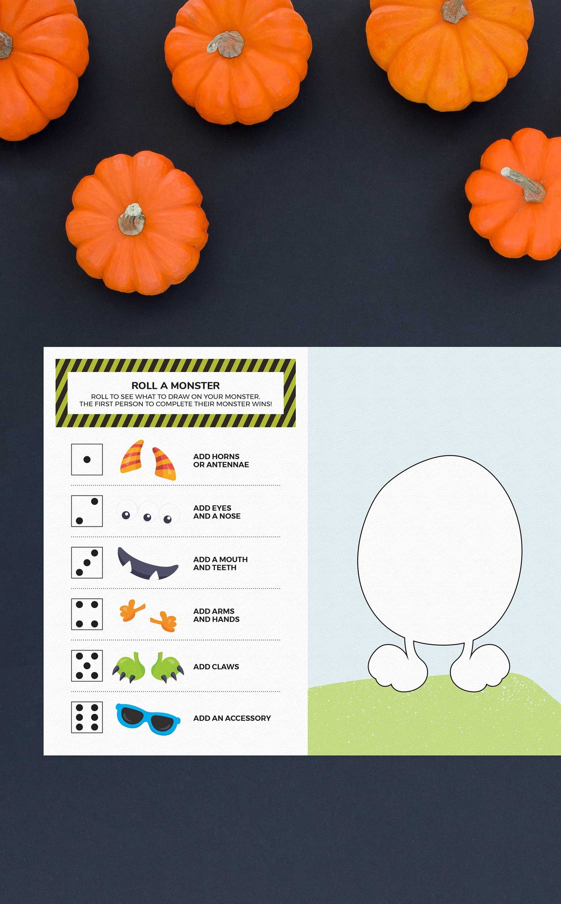 Printable Roll a Monster Kids Game for Halloween or Monster - Etsy