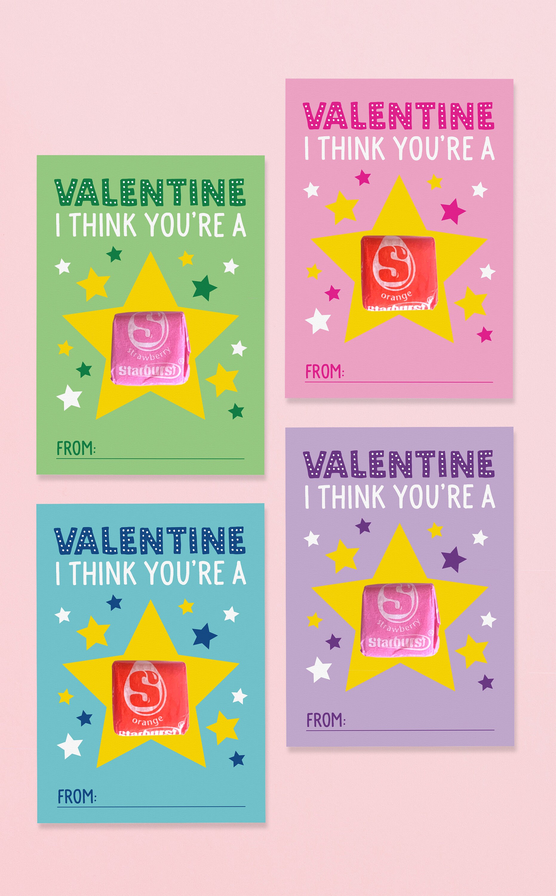 Starburst Valentines Day Cards for Kids Printable Star | Etsy