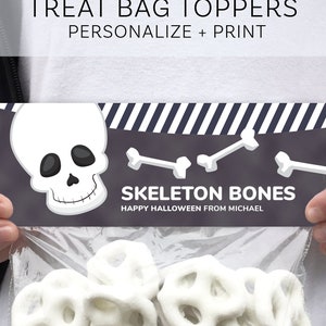 Halloween Treat Bag Toppers Printable File With Skeleton Bones in Black ...