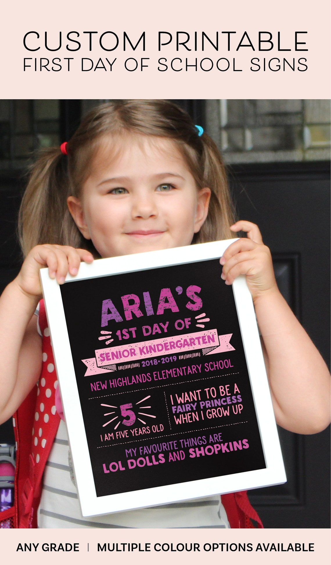 First Day of School Sign Printable File - Back to School Sign in Pink ...