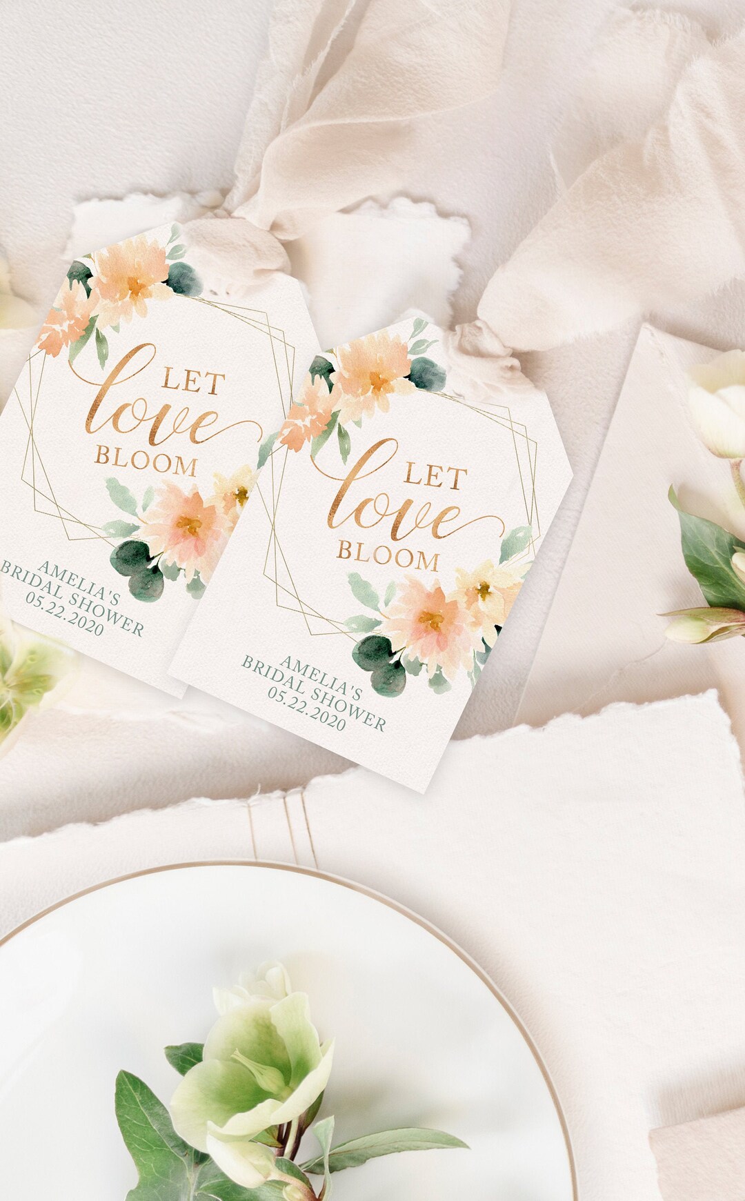 Let Love Bloom Bridal Shower Favour Tags - Printable Instant Download ...