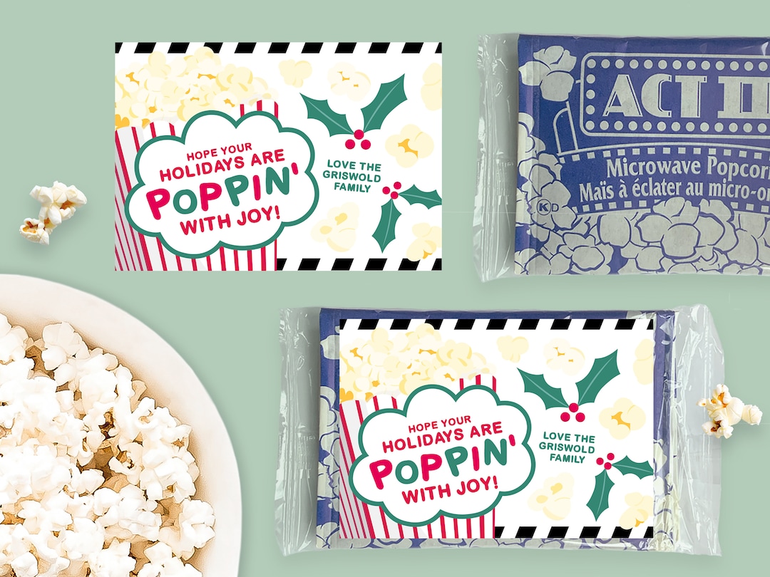 Popcorn Gift Christmas Cards | Printable Popcorn Gift Tags for Holiday ...