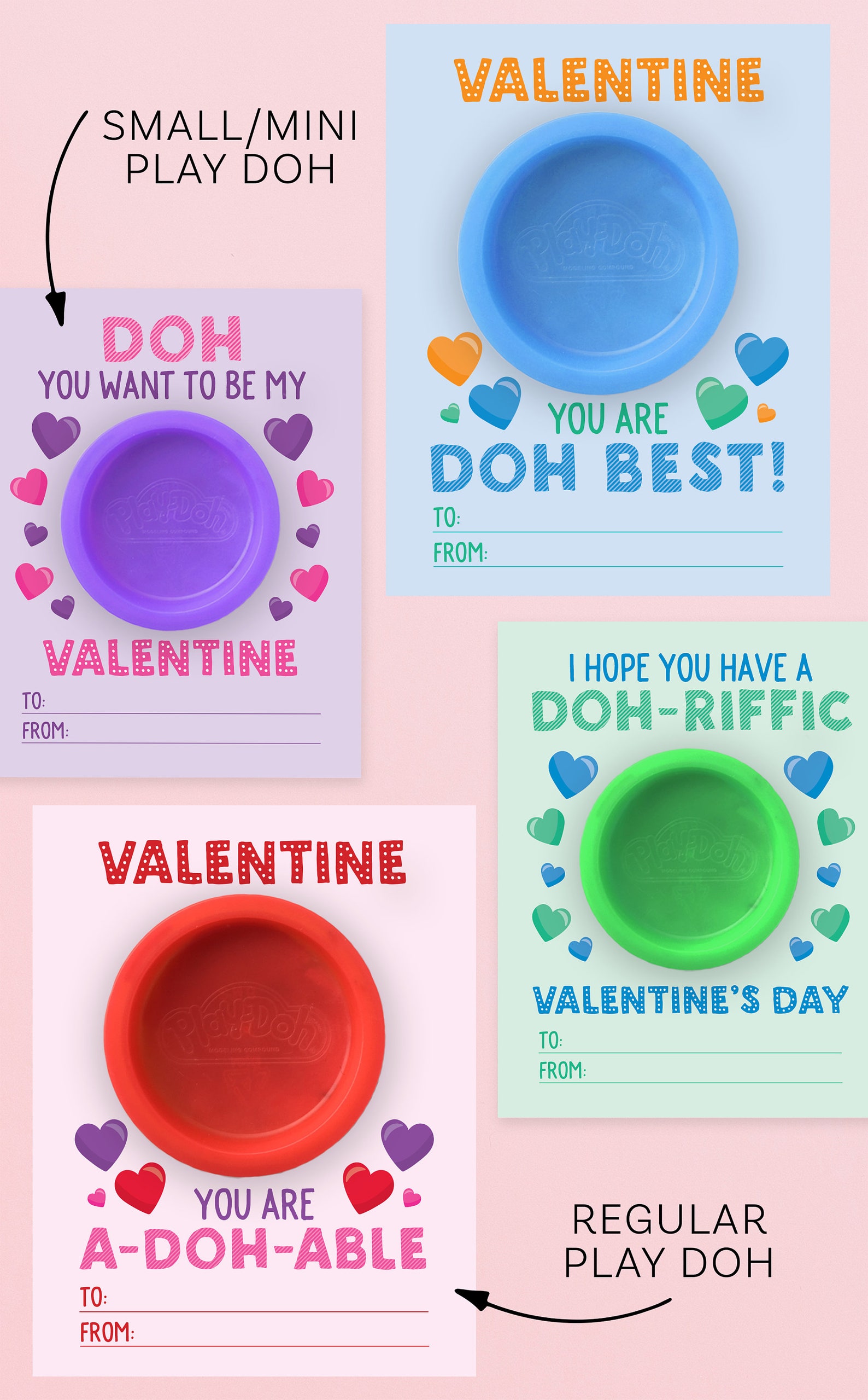 Printable Play Doh Valentines Day Cards for Kids Non-candy - Etsy