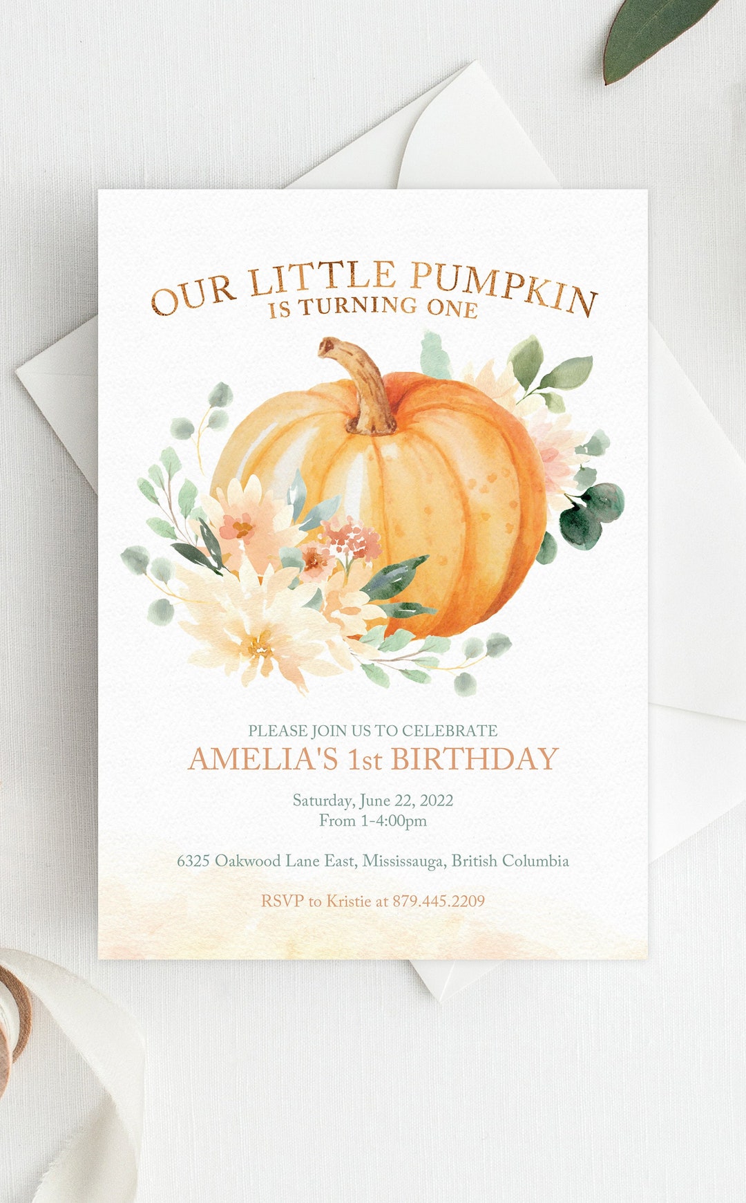 Pumpkin First Birthday Invitation - Printable Digital File - Our Little ...
