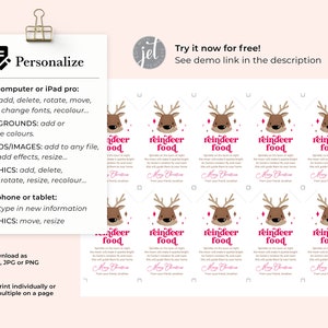 Christmas Reindeer Food Gift Tags for Kids Printable Holiday Treat Bag ...