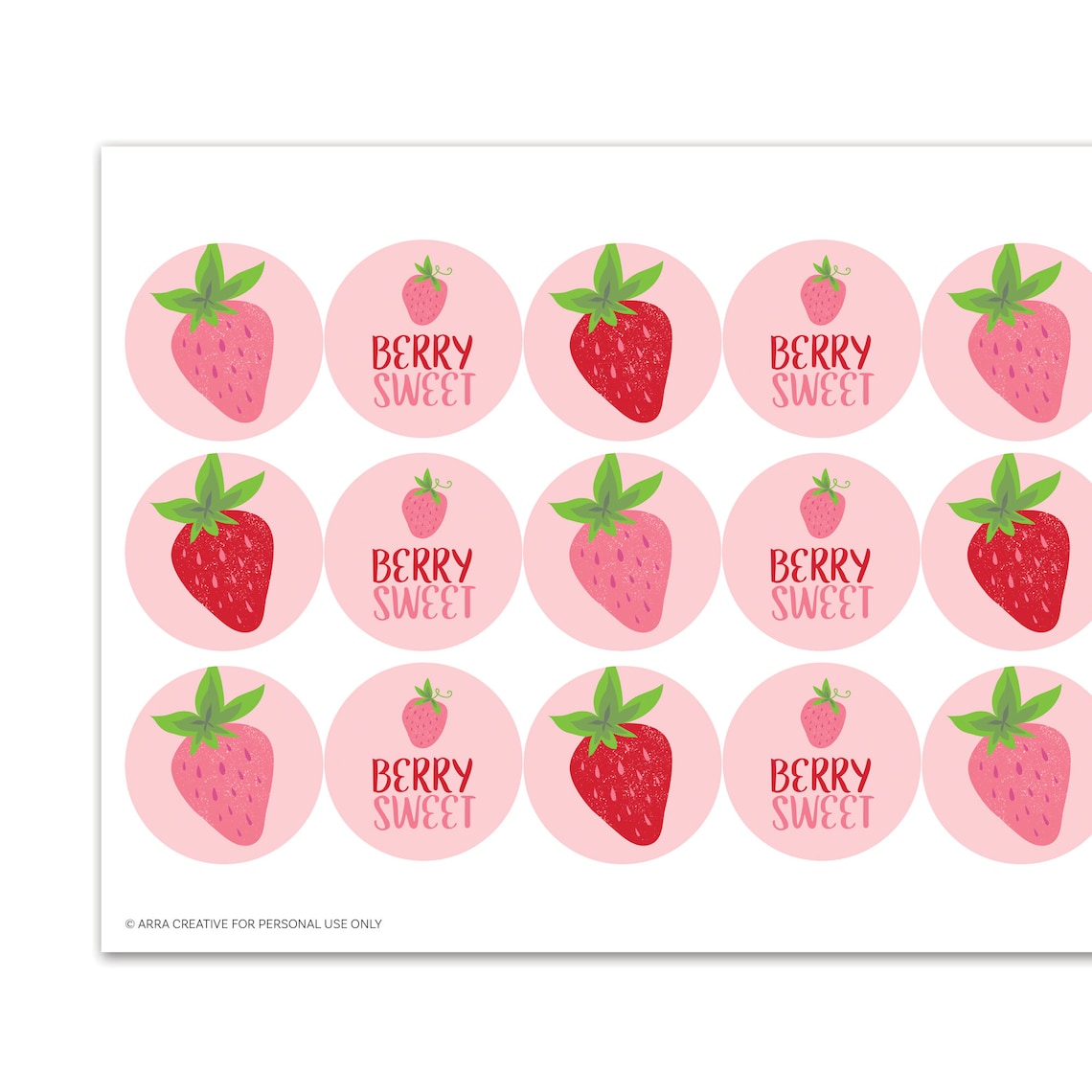 Strawberry Cupcake Toppers Printable Cupcake Wrappers Instant Download ...