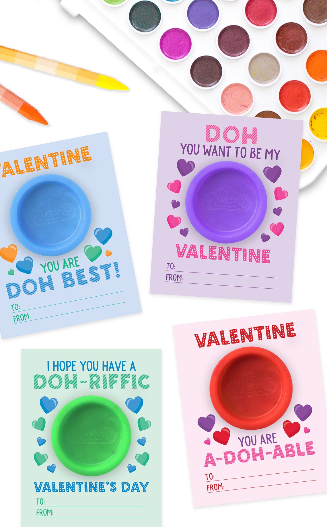 Printable Play Doh Valentines Day Cards for Kids Non-candy - Etsy
