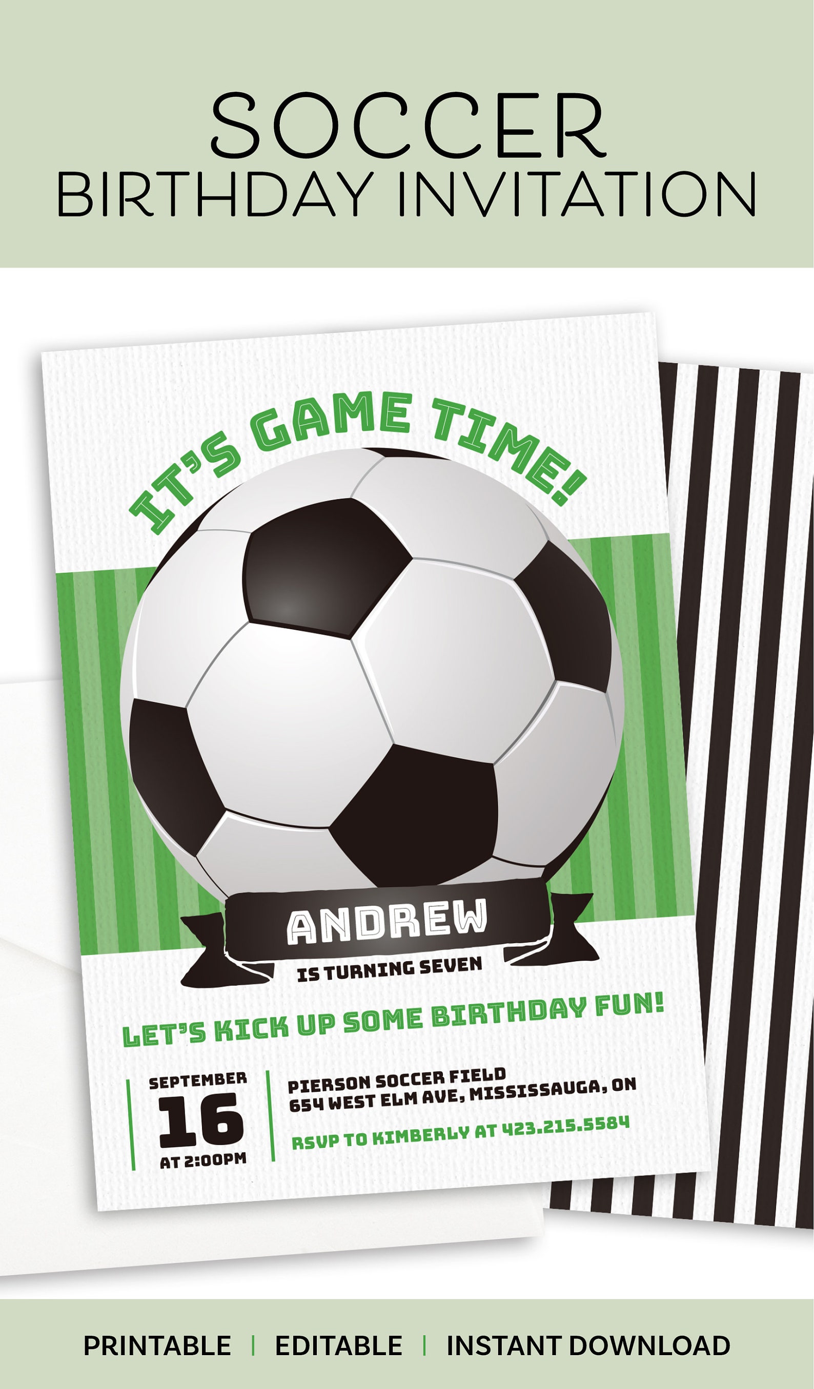 Soccer Invitation Printable Instant Download File / Soccer | Etsy