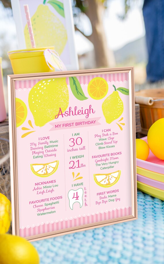 Lemon Birthday Milestone Poster for Girl Birthday Party or First ...