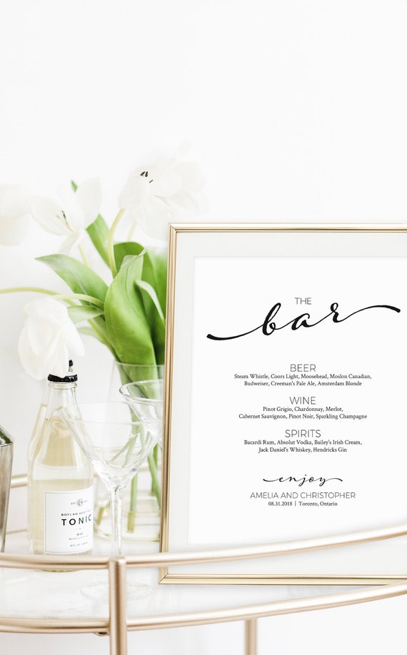 Wedding Bar Menu Sign Instant Download - Editable Bar Menu Template ...