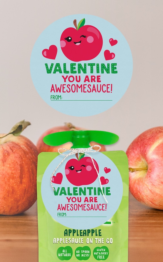 Printable Applesauce Valentines Day Cards for Kids | Awesomesauce Apple ...