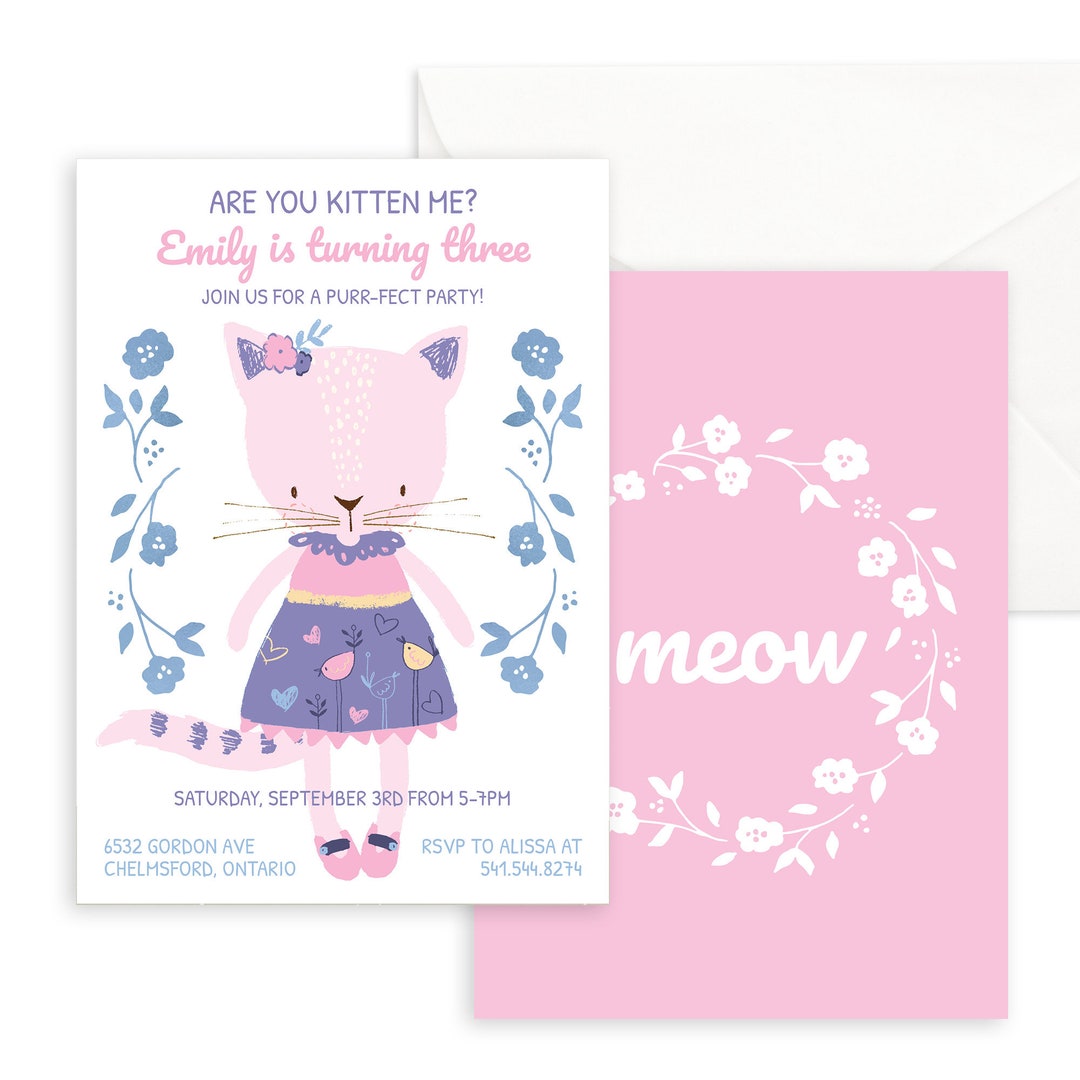 Kitten Birthday Invitation Printable Instant Download File - Etsy