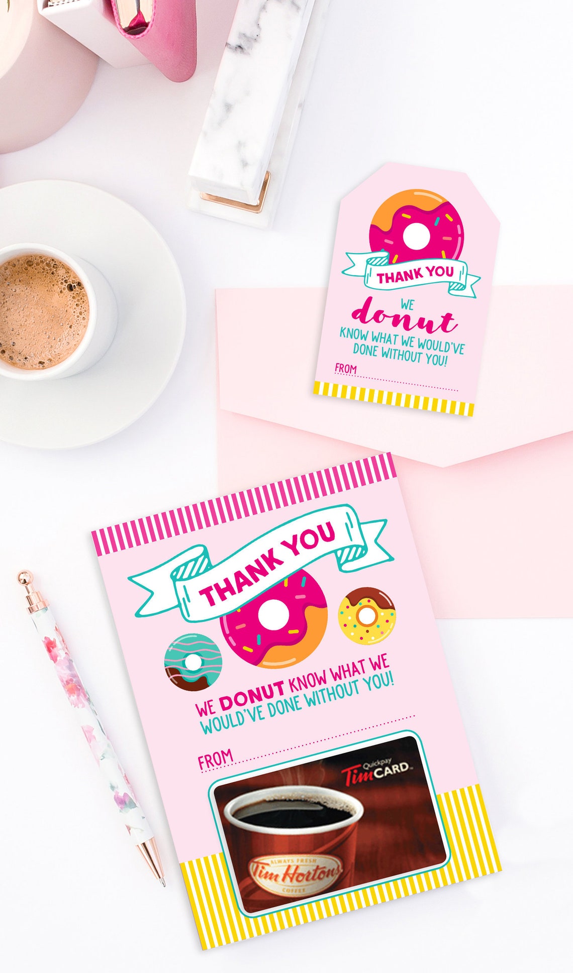 Donut Teacher Thank You Card Printable Gift Card Holder and - Etsy