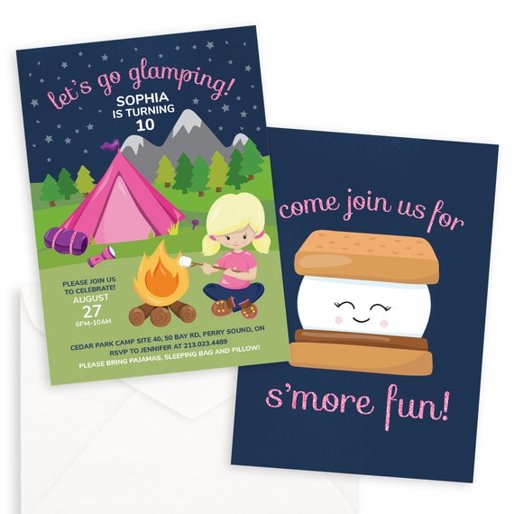 Glamping Birthday Invitation for Girl Camping Slumber Party - Come join us for s'more fun ...