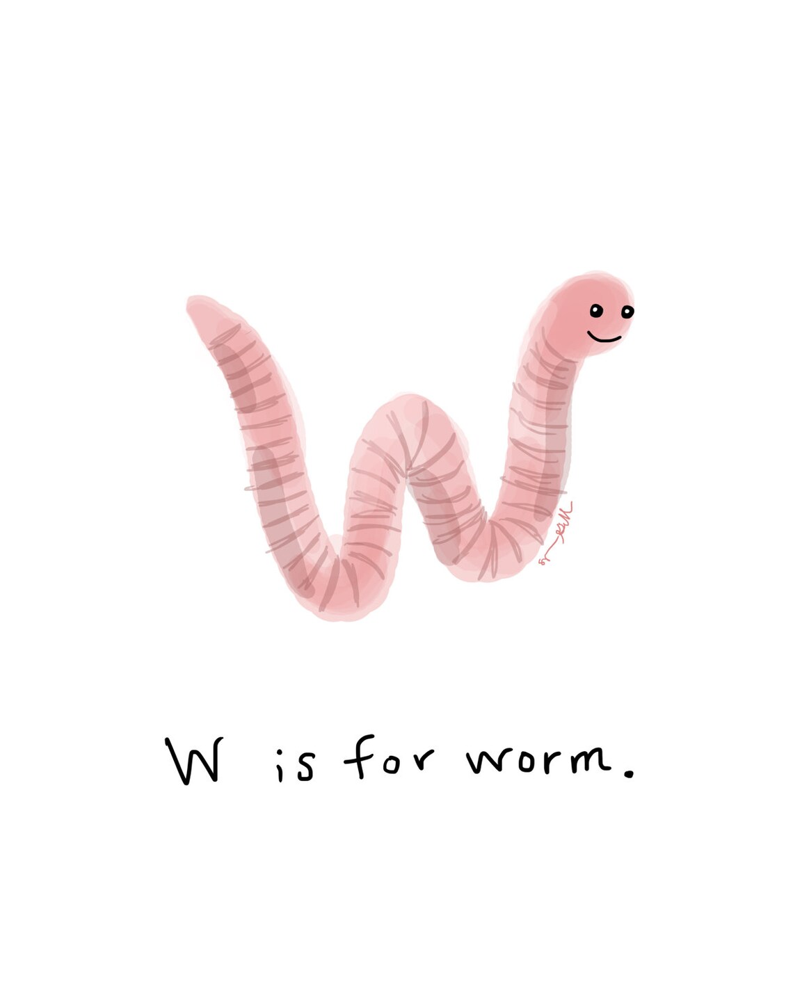 W is for Worm Print | Etsy