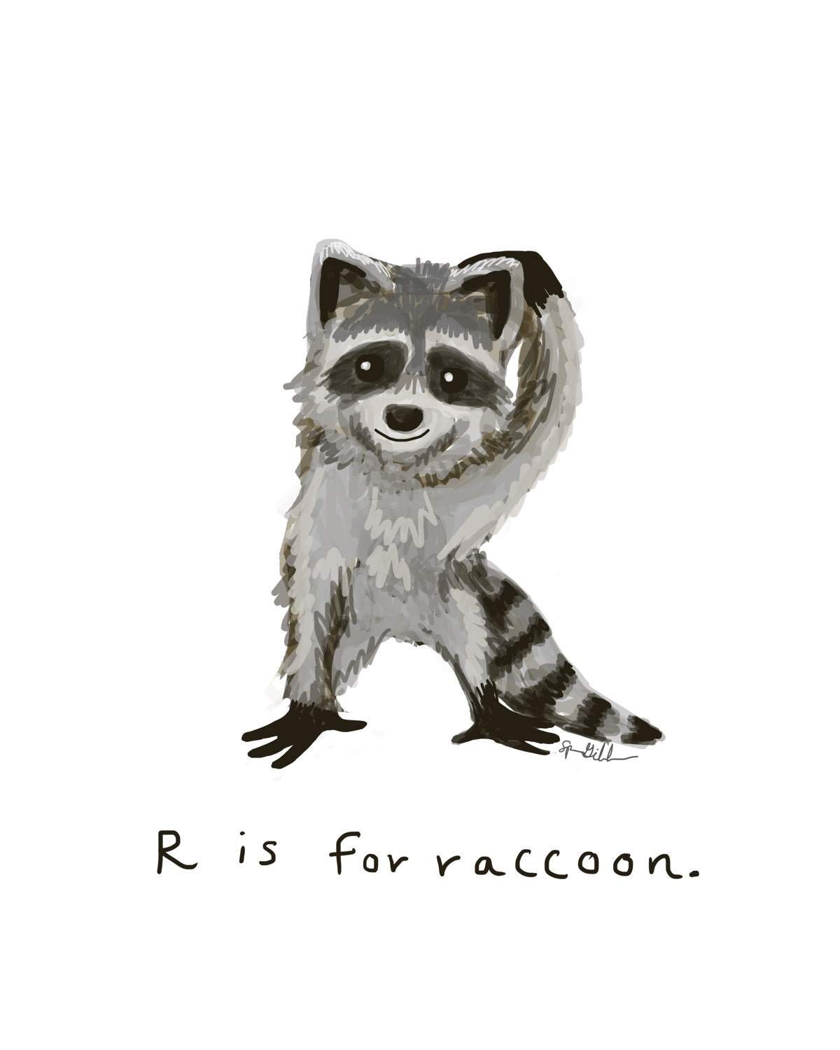 R is for Raccoon Print | Etsy