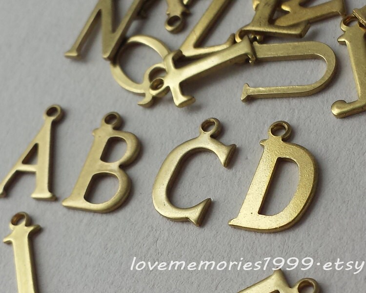15mm Brass Initial Charms, Antique Golden Letter Charm , Personalized ...