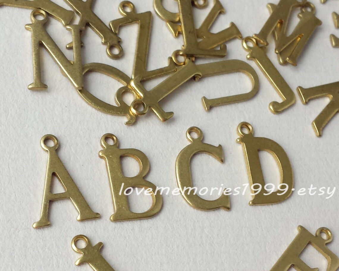 15mm Brass Initial Charms, Antique Golden Letter Charm , Personalized ...
