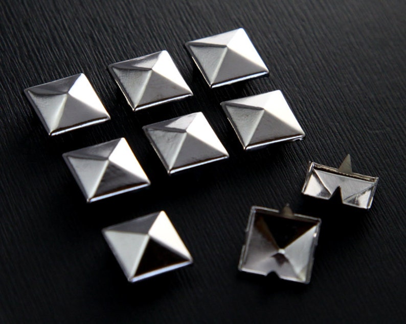 100pcs Silver Rivet Stud，metal Pyramid Rivet Stud, Square Rivet 7mm,8mm ...