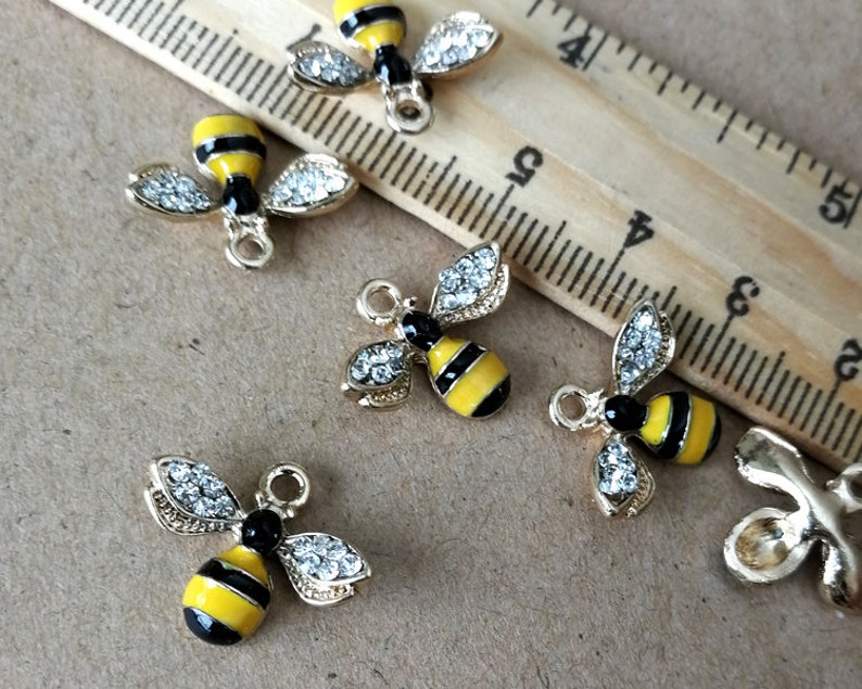 8 Pcs 15x18mm Black Lovely Little Bee Charms, Color Oil Drop Metal ...