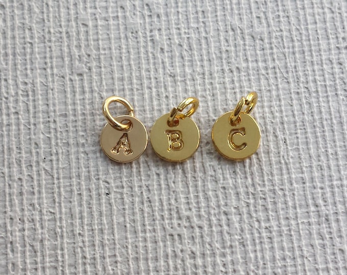 6mm Mini Round Letters Charm, Plated 18k Gold Tiny Letters, Golden Mini ...