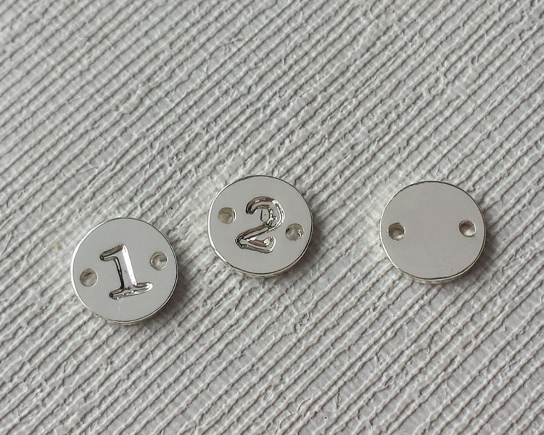 10mm Round Number Charm Connector , Plated Silver Tiny Number, Silver ...